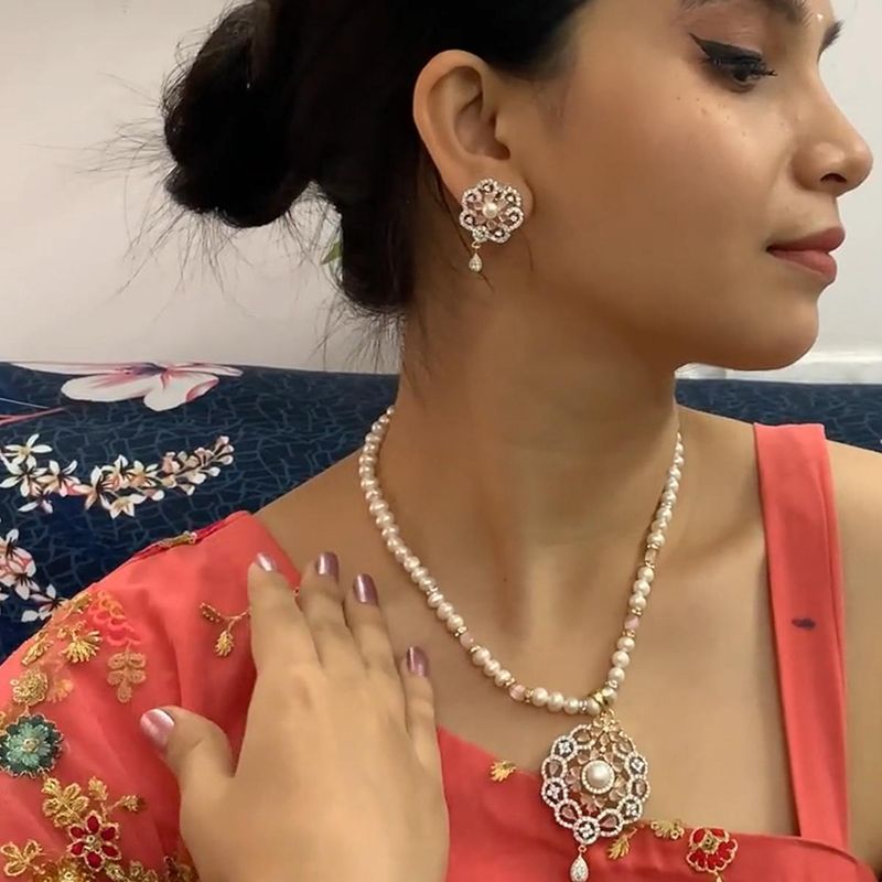 Buy Sri Jagdamba Pearls Hemal 1 Line Pearl Necklace Set Online