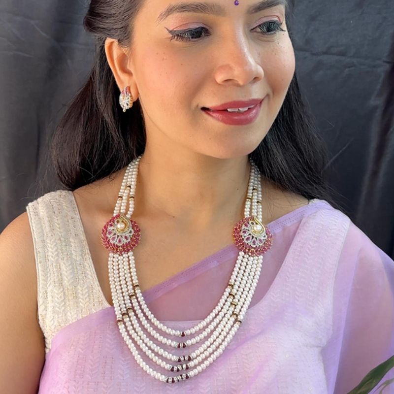 Buy Sri Jagdamba Pearls Abarna 5 Line Pearl Necklace Set Online