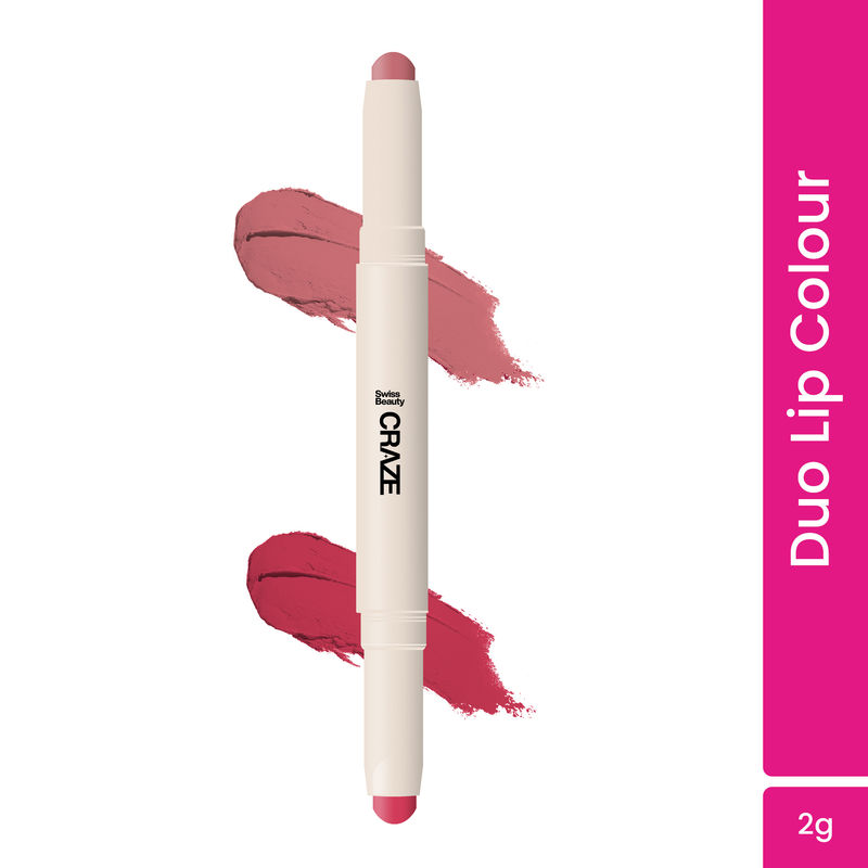 Buy Swiss Beauty CRAZE Duo 2 In 1 Satin Matte Finish Lipstick Non ...