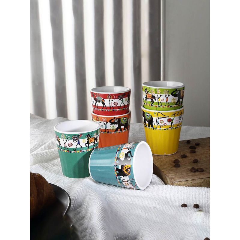 Buy The Decor Mart Multi Color Kullad Chai Cups with Elephant Motif ...
