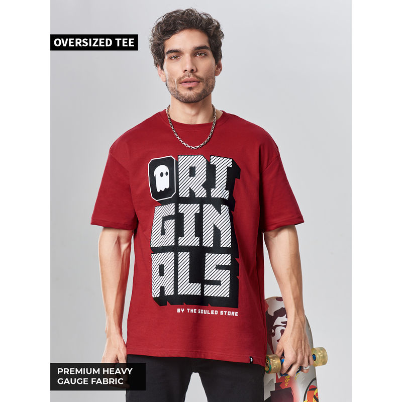 Buy The Souled Store Originals Oversized Red Oversized T-shirt For Mens ...