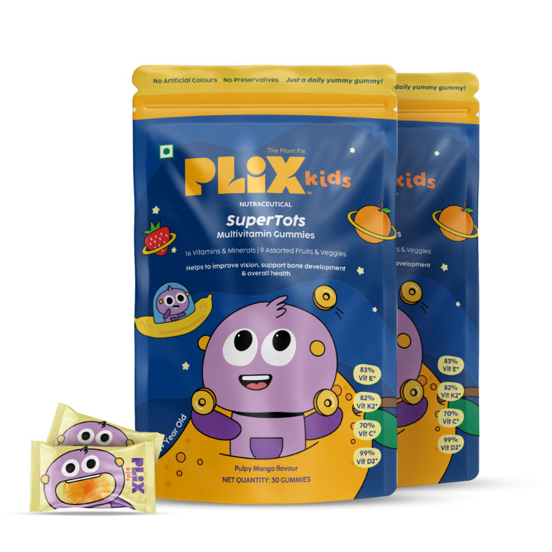 Buy Plix Kids Supertots Multivitamin Gummies - Pulpy Mango (Pack of 2 ...