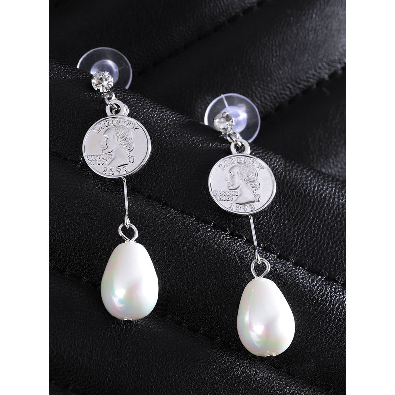 Jewels Galaxy Off-White Silver-Plated Beaded Handcrafted Circular Drop ...