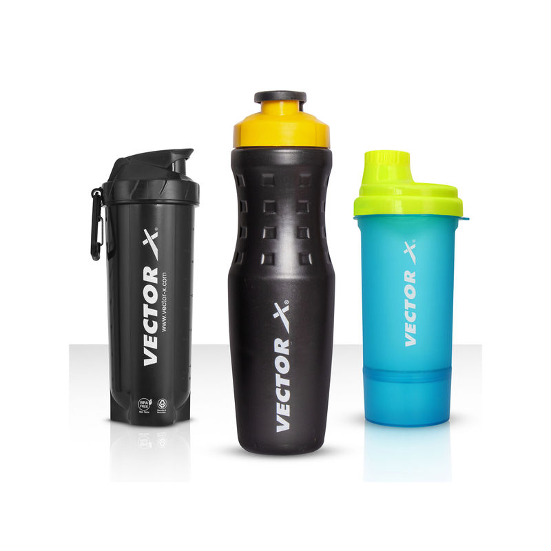 Buy Vector X Sports Combo of 2 Protein Shakers & Water Bottle Pack of 3 ...