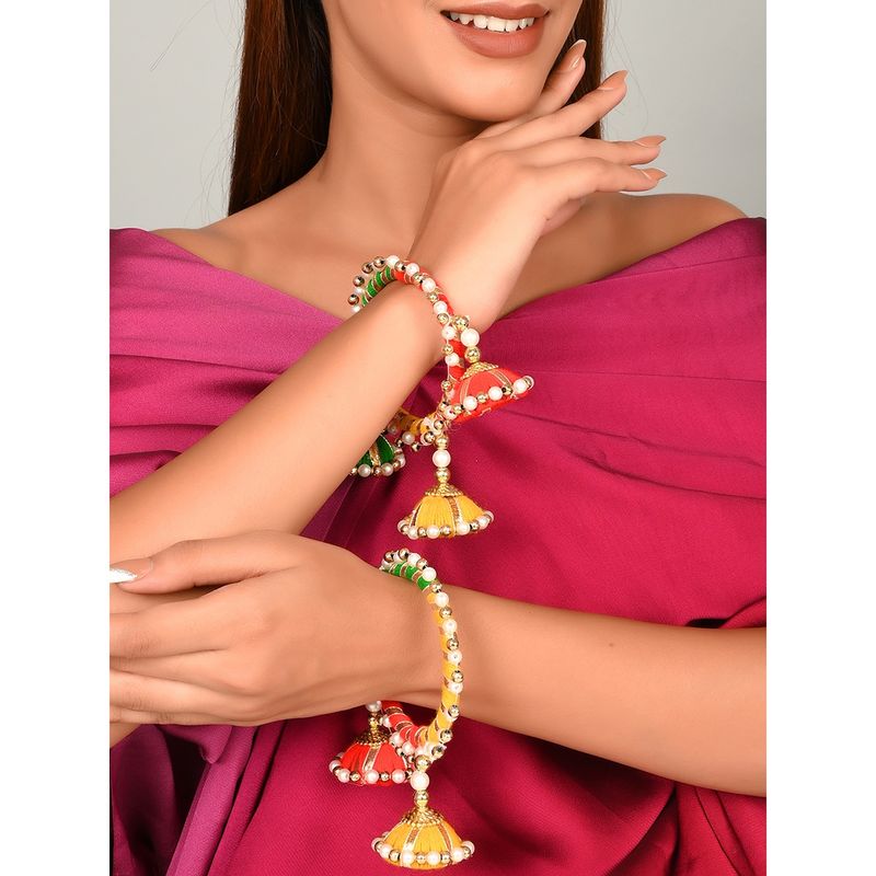 Buy Shoshaa Set of 2 Multi-Color Pearls Gota Patti Fabric Kada Bangle ...