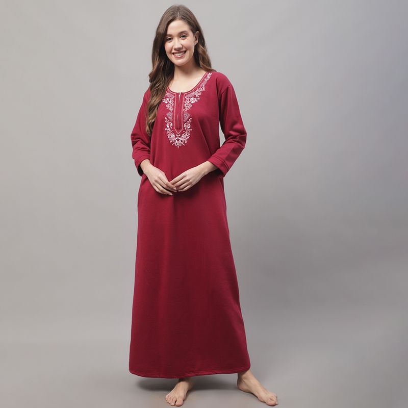 Buy Secret Wish Women's Maroon Woolen Nighty For Winter Online