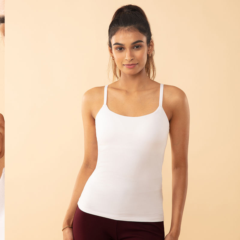 Buy Nykd by Nykaa Cotton Camisole slip with in-built Bra - NYC003 White ...