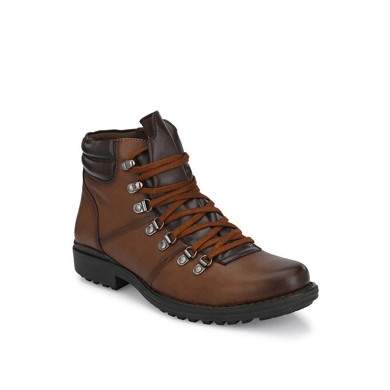 Buy Delize Solid Brown Lace-up Boots Online