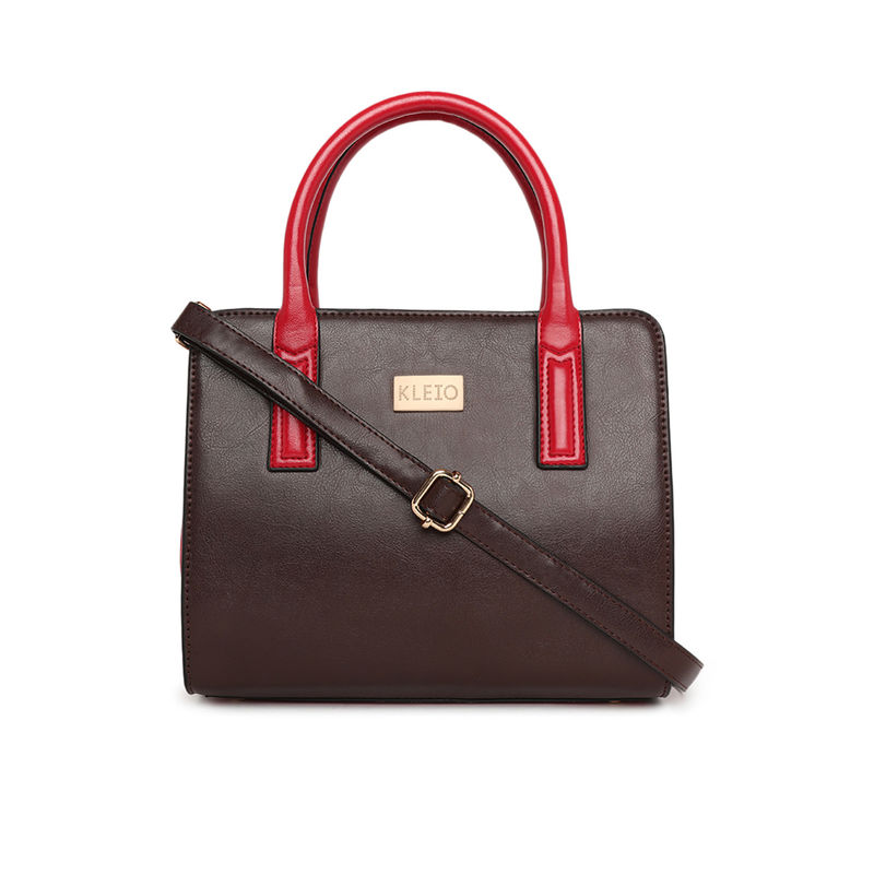 Buy KLEIO Dark Brown Red Solid Faux Leather Handbags Online