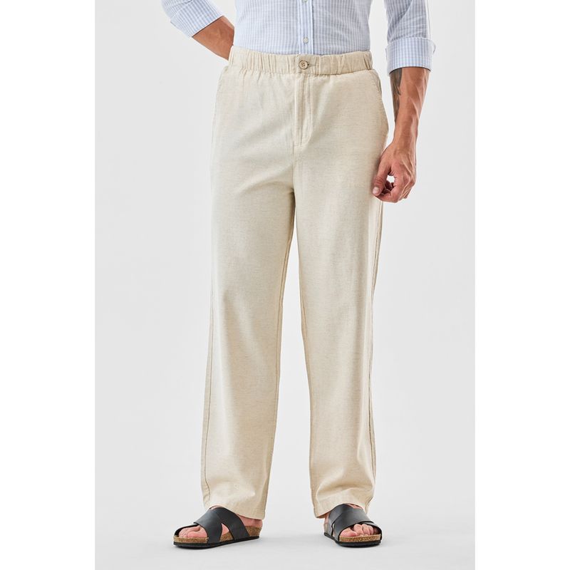 Buy Snitch Off White Self-Design Relaxed Casual Trouser for Men Online