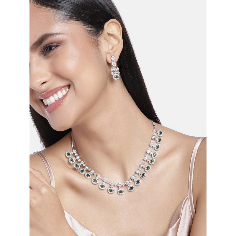 Buy Estele Rhodium Plated CZ Glamour In Green Necklace for Women (Set ...