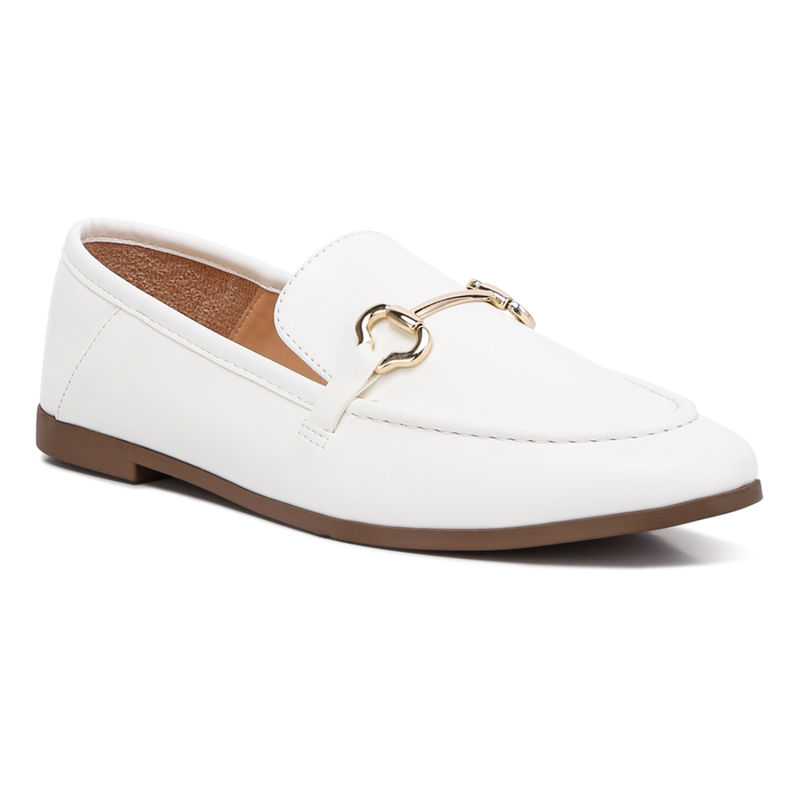 Buy London Rag White Horsebit Embellished Faux Leather Loafers Online