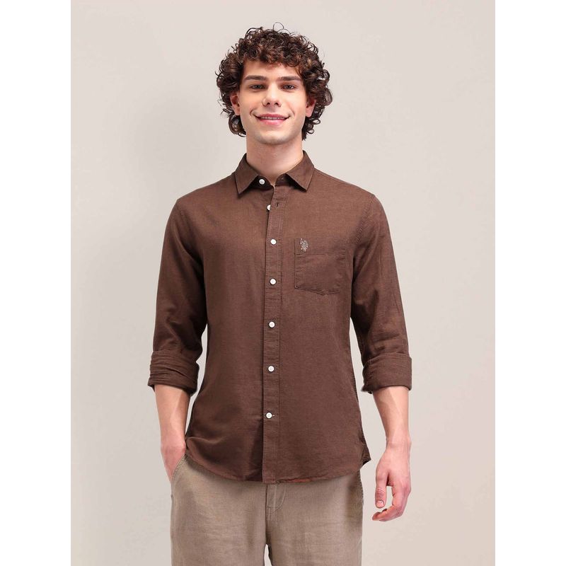 Buy U.S. POLO ASSN. Brown Poplin Tailored Fit Shirt Online