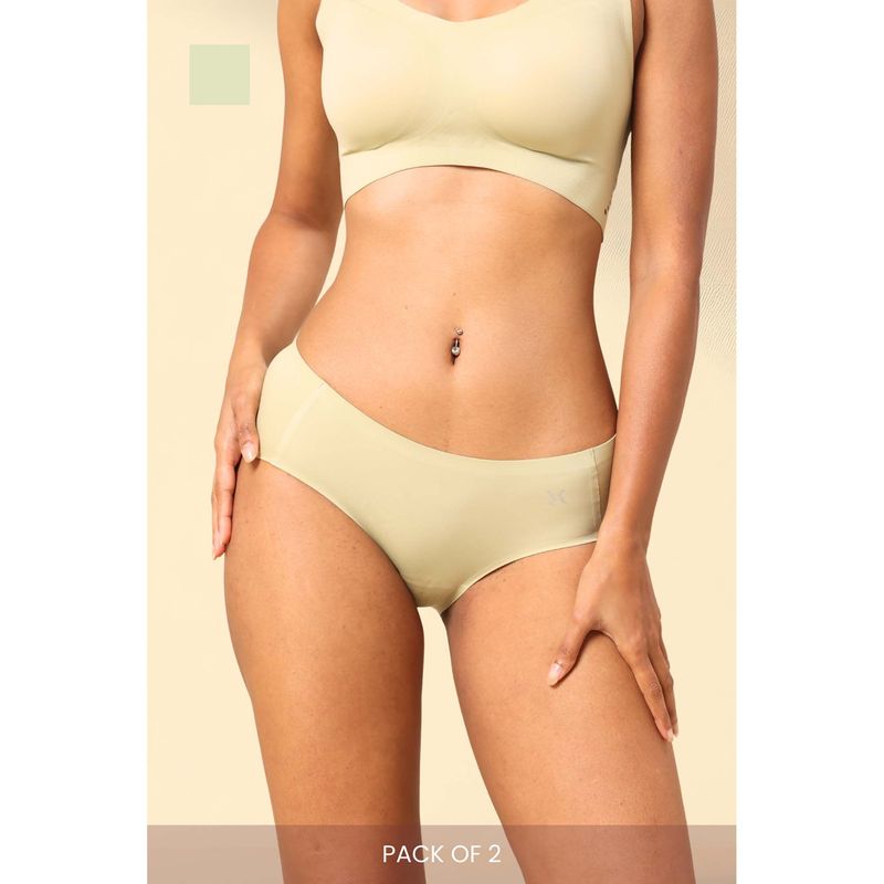 Buy Krvvy Women Light Green Low-Rise Seamless Hipsters (Pack of 2) Online