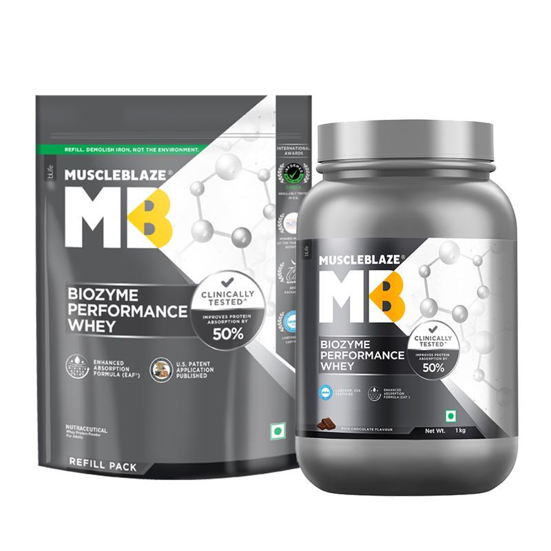 MuscleBlaze Biozyme Performance Whey Protein - Rich Chocolate With 1 Kg ...