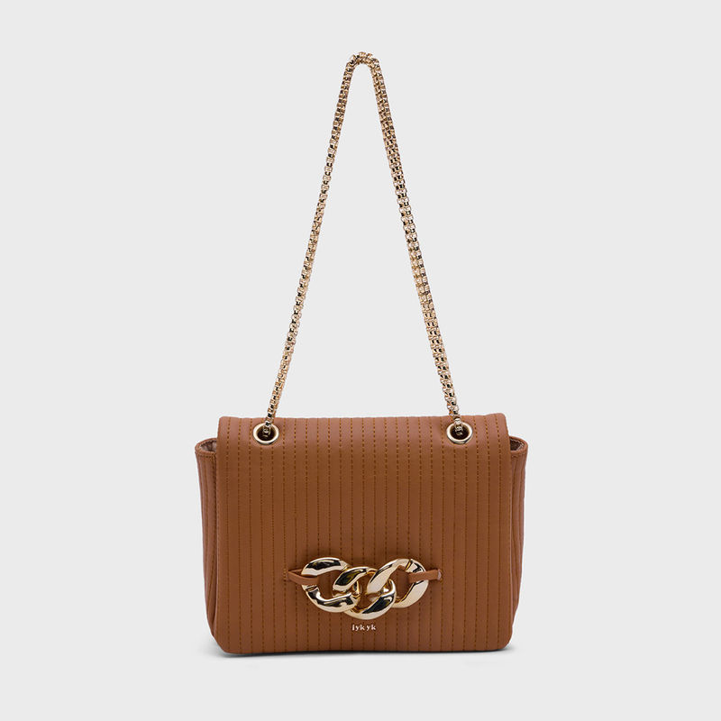 Buy IYKYK by Nykaa Fashion Ribbed Tan Chain Link Buckle Handbag Online