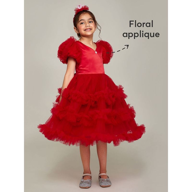 Buy Hopscotch Tiered Ruffled Party Dress with Crown Headband Online