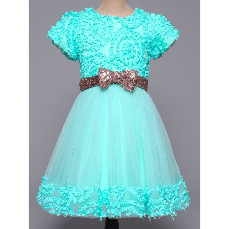 Buy Hopscotch Girls Turquoise Solid Party Dress Online