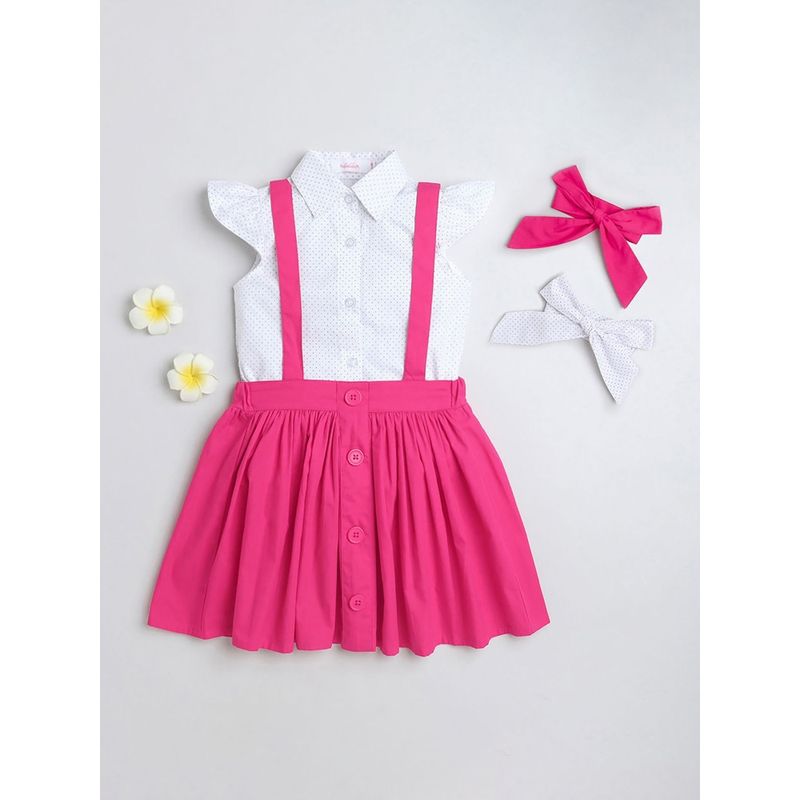 Buy Hopscotch Girls White and Magenta Micro Print Blouse Skirt Set Online