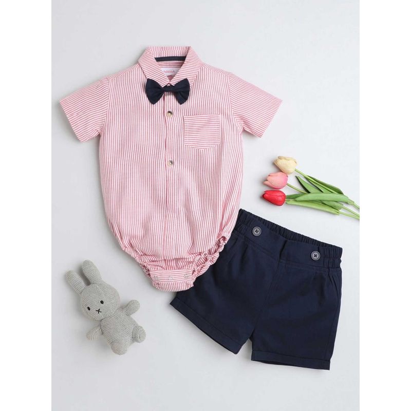 Buy Hopscotch Boys Pink and Navy Stripe Print Onesies and Short Formal ...