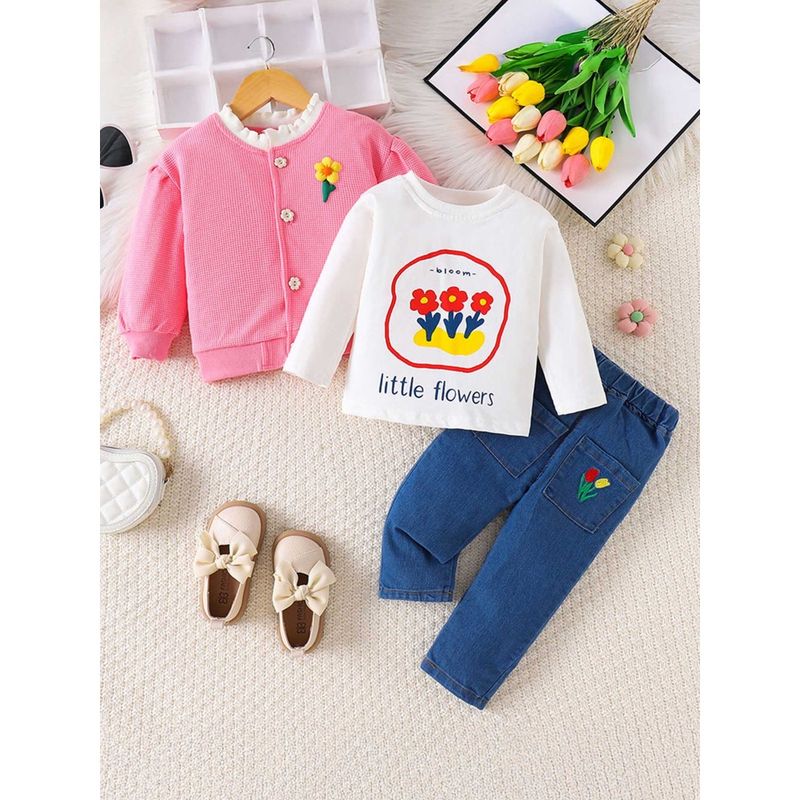 Buy Hopscotch Girls Multi Coloured Floral Print T-Shirt, Jacket and ...