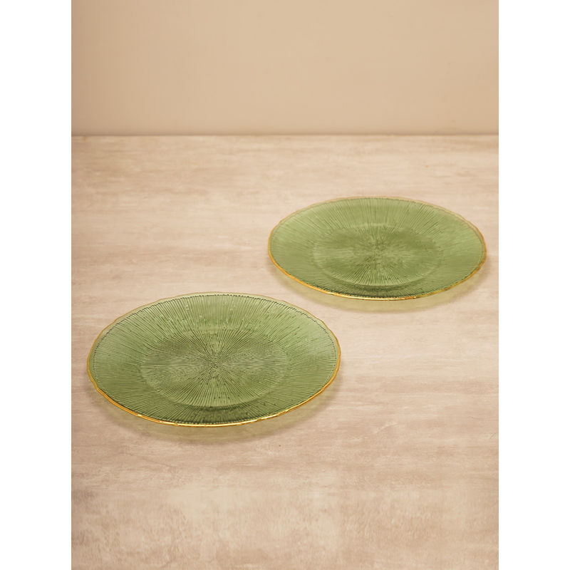 Pure Home + Living Set of 2 Green Radial Glass Dinner Plates: Buy Pure ...