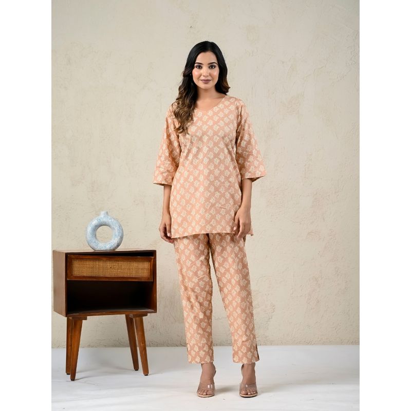 Buy Ansee by Addery Beige Cotton Night Suit (Set of 2) Online