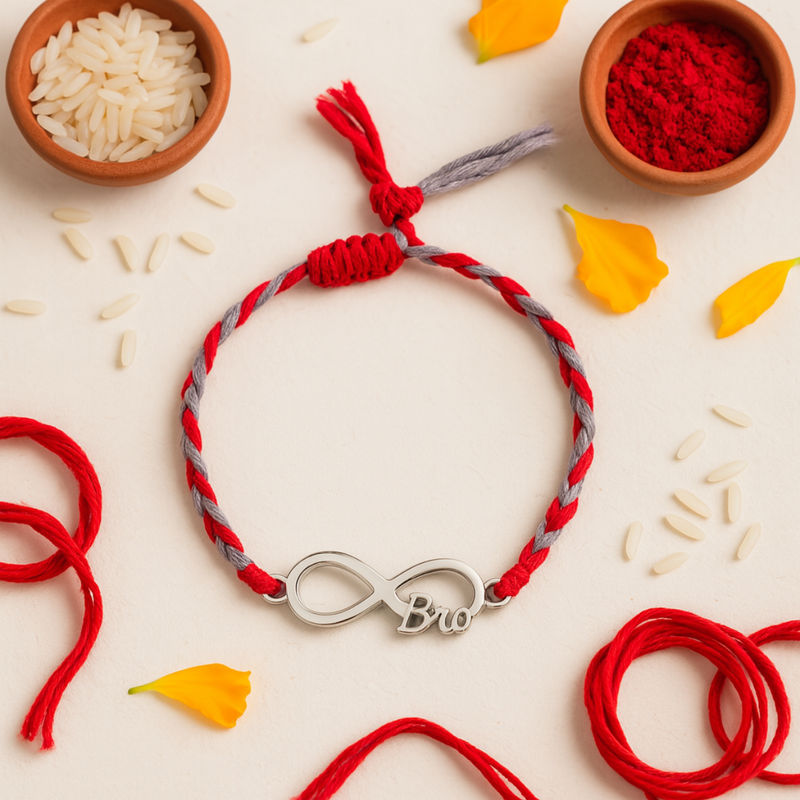 Buy ANUSHKA JAIN JEWELLERY 925 Silver Infinity Bro Rakhi with Roli ...
