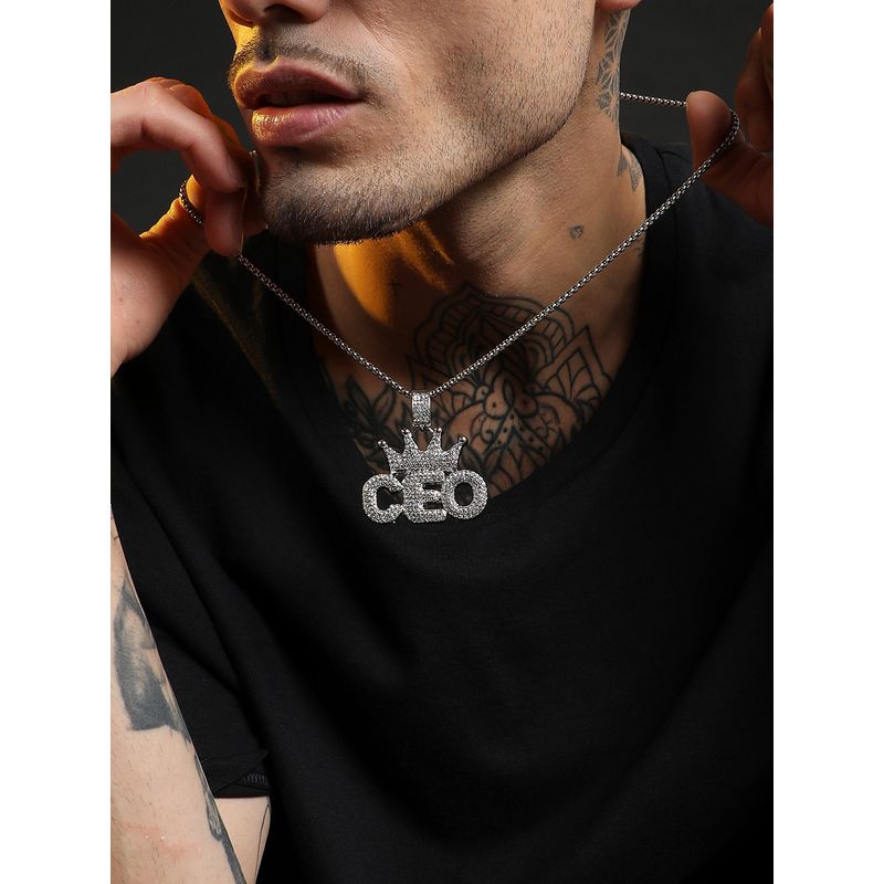 Buy French Accent Men Crown CEO Pendant Necklace - Silver Online