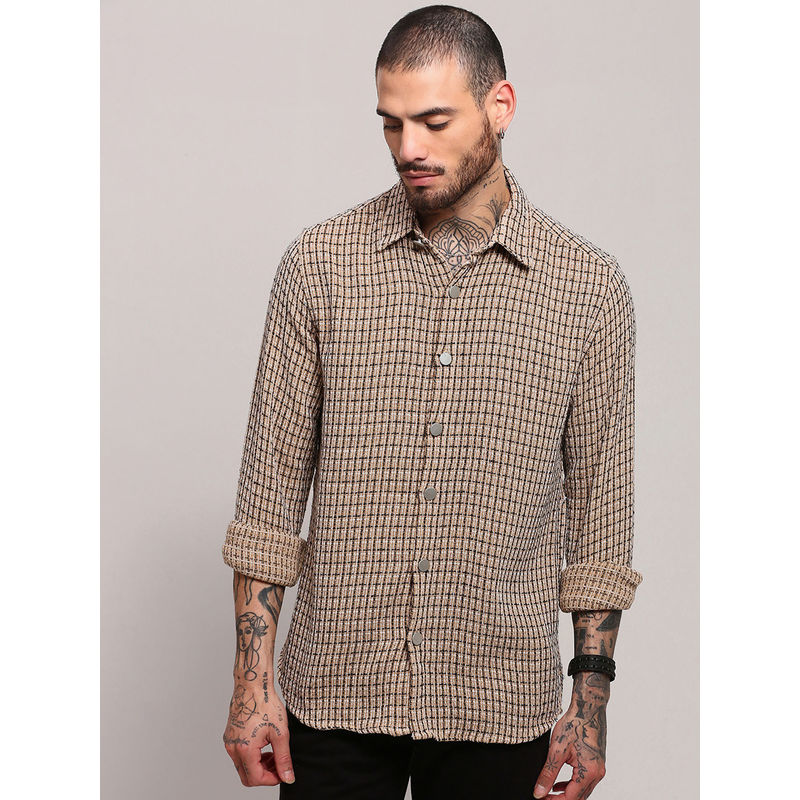 Buy SHOWOFF Beige Checked Shacket Online