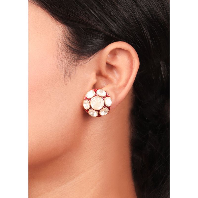 Buy Sica Jewellery 925 Silver Moissanite Kundan Red Meenakari Stud ...
