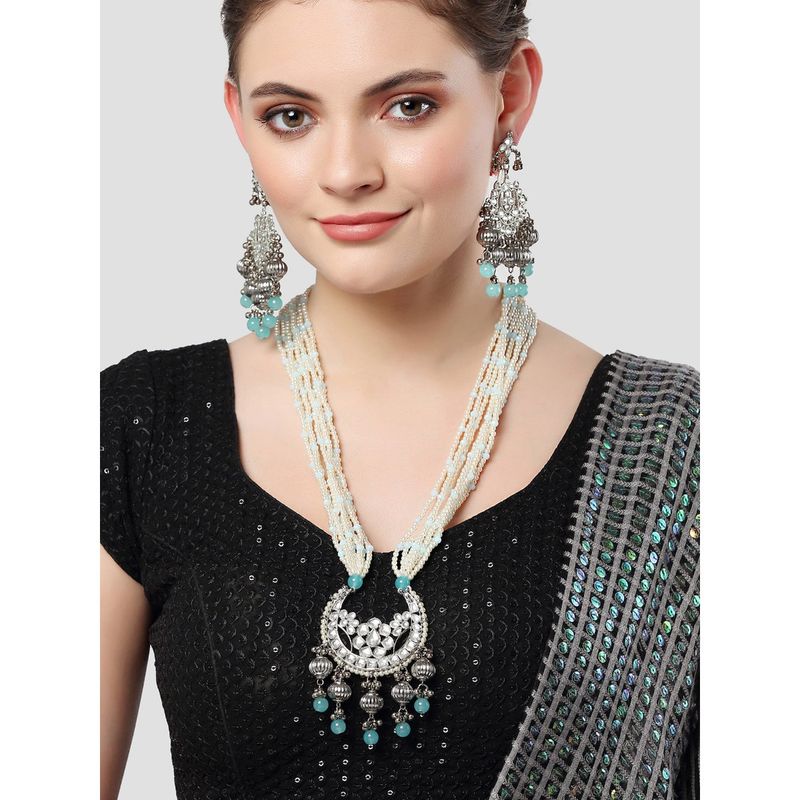 Buy Karatcart Silver Plated Aqua Tumble and Pearl Studded Kundan Rani ...