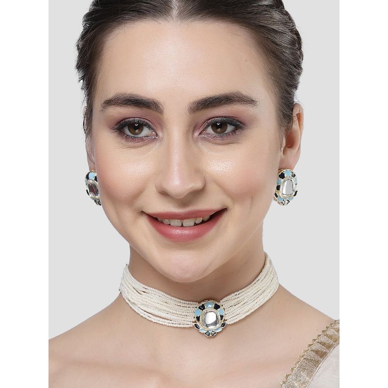 Buy Karatcart Blue Meena White Moti Choker Necklace Set for Women Online