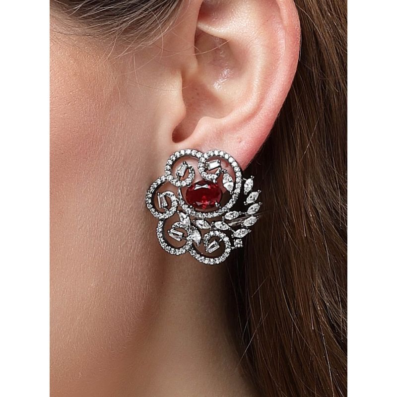 Buy Karatcart Black Silver Plated Red Oval Cubic Zirconia Floral Design ...