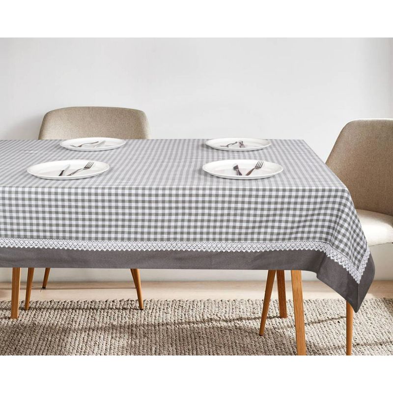 Buy SHADES OF LIFE Grey Check Table Cover With Laceborder 6 Seater ...