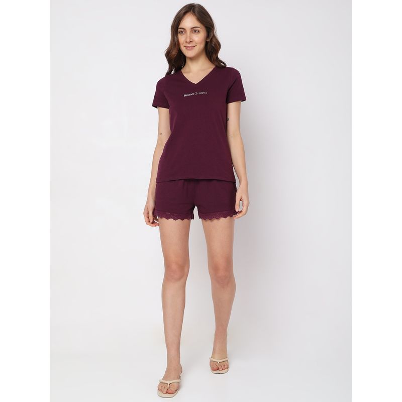 Buy Vero Moda Intimates Women Purple Sleepwear Set With 1 T-shirt & 1 ...