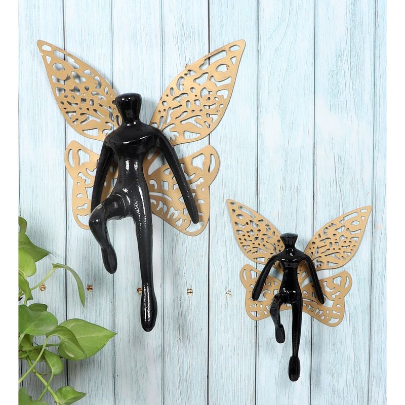 Buy Amaya Decors Black & Gold Angel with Wings Aluminum Wall Art Set of ...
