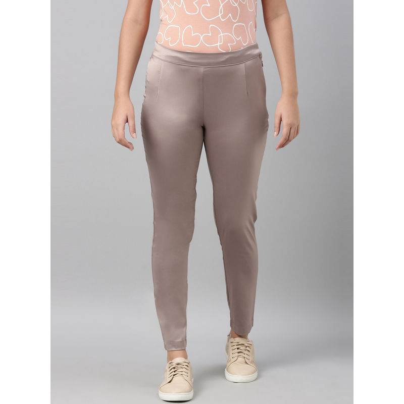 Go Colors Women Copper Solid Polyester Mid Rise Shiny Pants - Pink: Buy ...