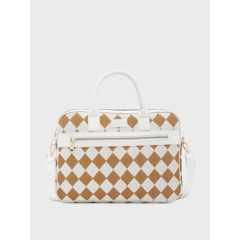 Buy Caprese Cream Checks Laptop Bag with Detachable Strap Online