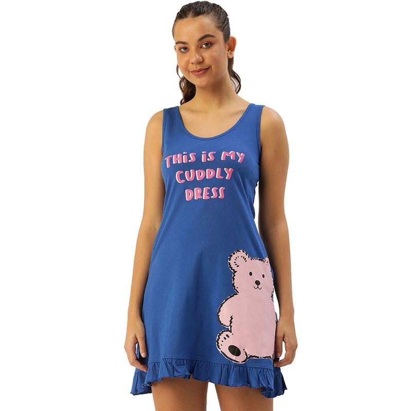 Buy Slumber Jill Cuddly Teddy Print Sleeveless Short Night Dress In ...