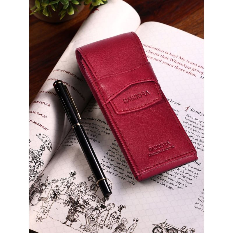 Buy Sassora Premium Leather Pen Case Maroon (M) Online