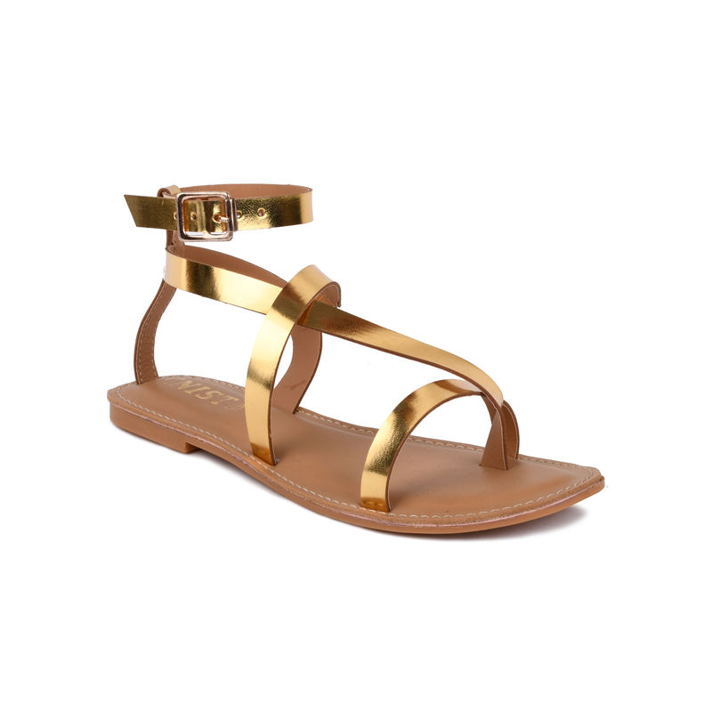 Buy GNIST T-strap Gold Sandal Online