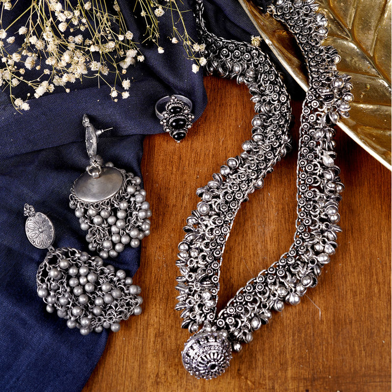Buy Teejh Tavishi Metallic Silver Oxidised Jewellery Gift Set Online