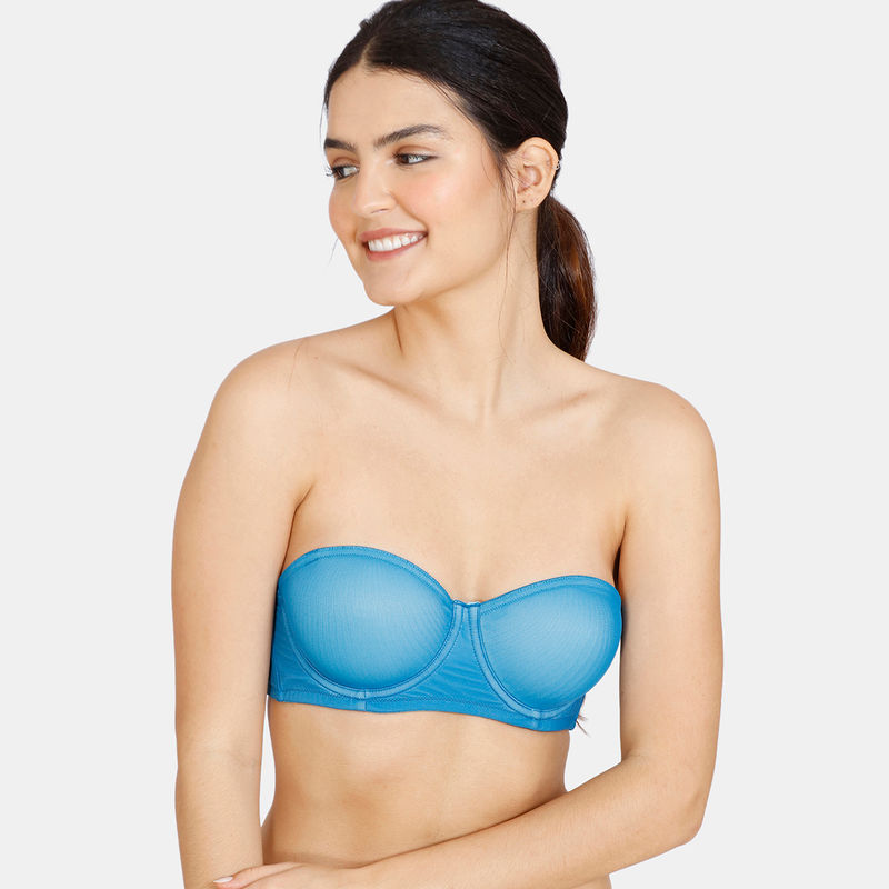 Buy Zivame Abstract Colourplay Mesh Padded Non Wired 3/4th Coverage Strapless Bra - Blue Online