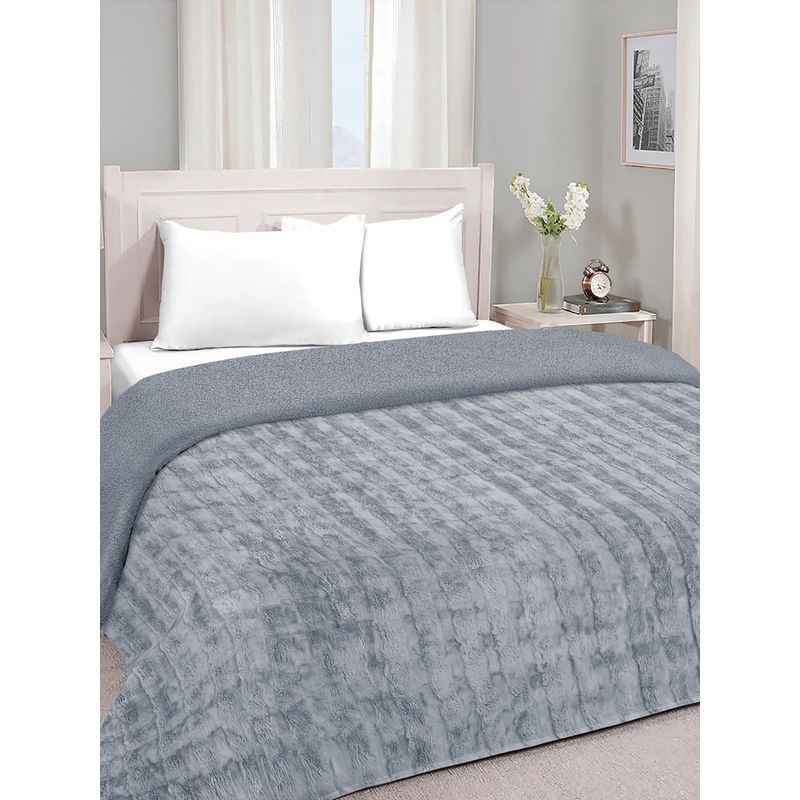 Buy FABINALIV Grey Checked Mild Winter 600 Gsm Woollen Double Bed ...