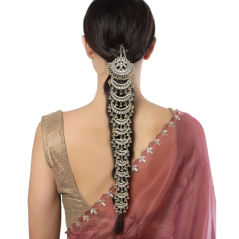 Buy Karatcart Moon Shape Gold Plated Kundan Bridal Wedding Hair Braid ...