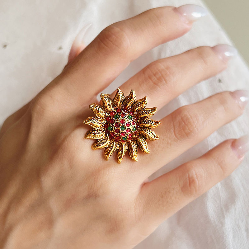 Buy Azai by Nykaa Fashion Temple Gold Flower Ring with Artificial ...