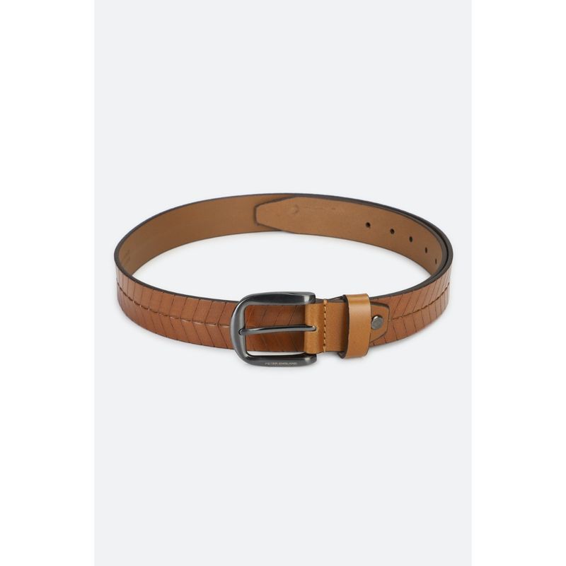 Buy Peter England Men Brown Textured Genuine Leather Belt Online
