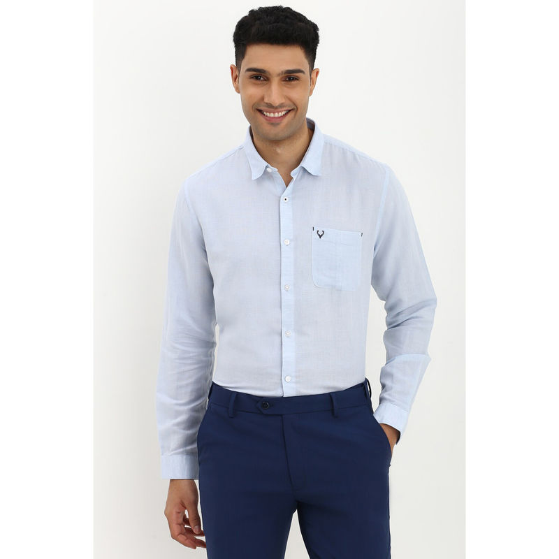 Buy Allen Solly Men Blue Slim Fit Textured Full Sleeves Formal Shirt Online