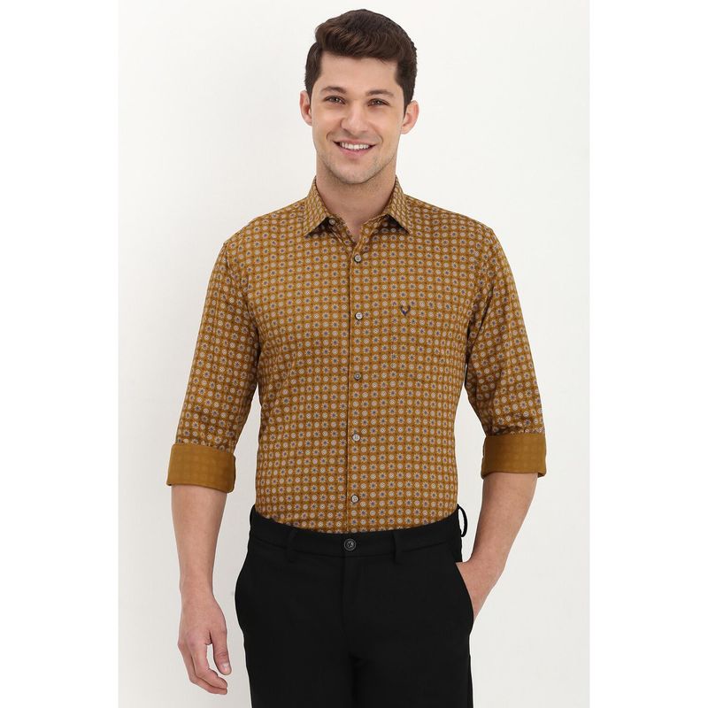 Buy Allen Solly Men Mustard Slim Fit Printed Full Sleeves Formal Shirt ...
